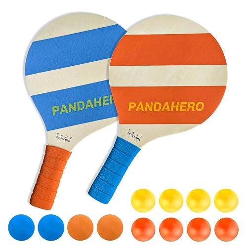 Pandahero Beach Paddle Ball Set 2 Wooden Rackets With 8 Waterproof