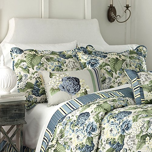 WAVERLY Floral Flourish Quilt Set, 90x104, Porcelain Home Garden Linens ...