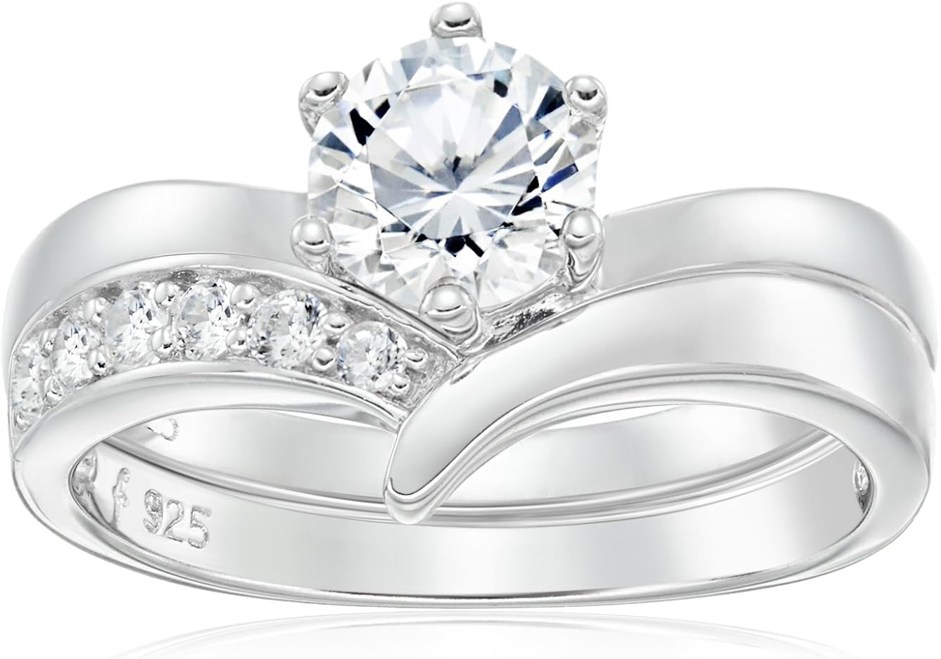 Amazon.com: Platinum Plated 925 Sterling Silver AAA Cubic Zirconia Round Solitaire Ring with ...