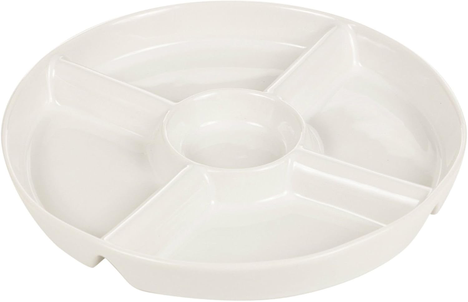 5 Section Snack Dish White Porcelain Condiment Dipping Serving Tray ...