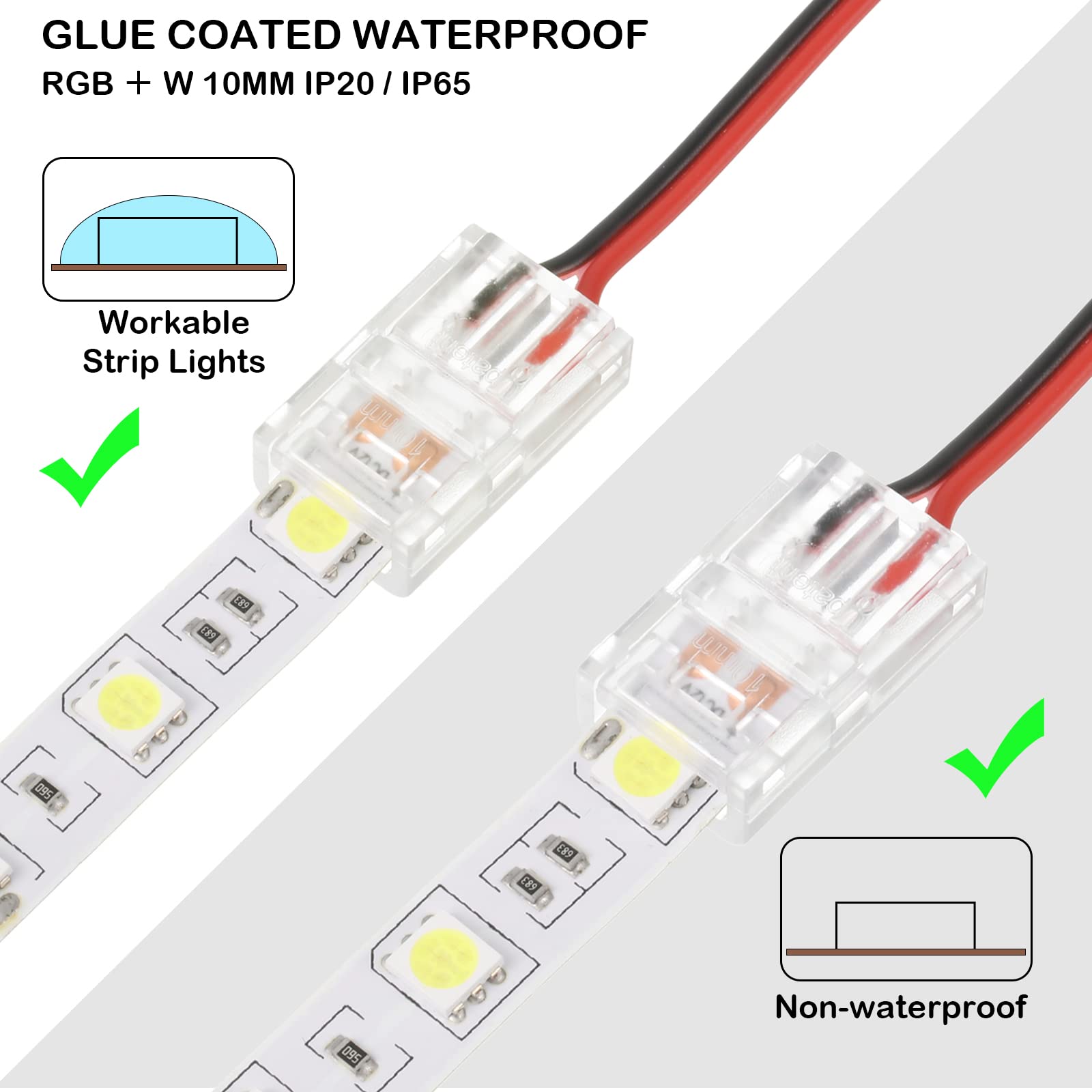 Solderless Connectors 10-Pack Solderless - 4-Pin RGB For 10mm Wide 5050 ...