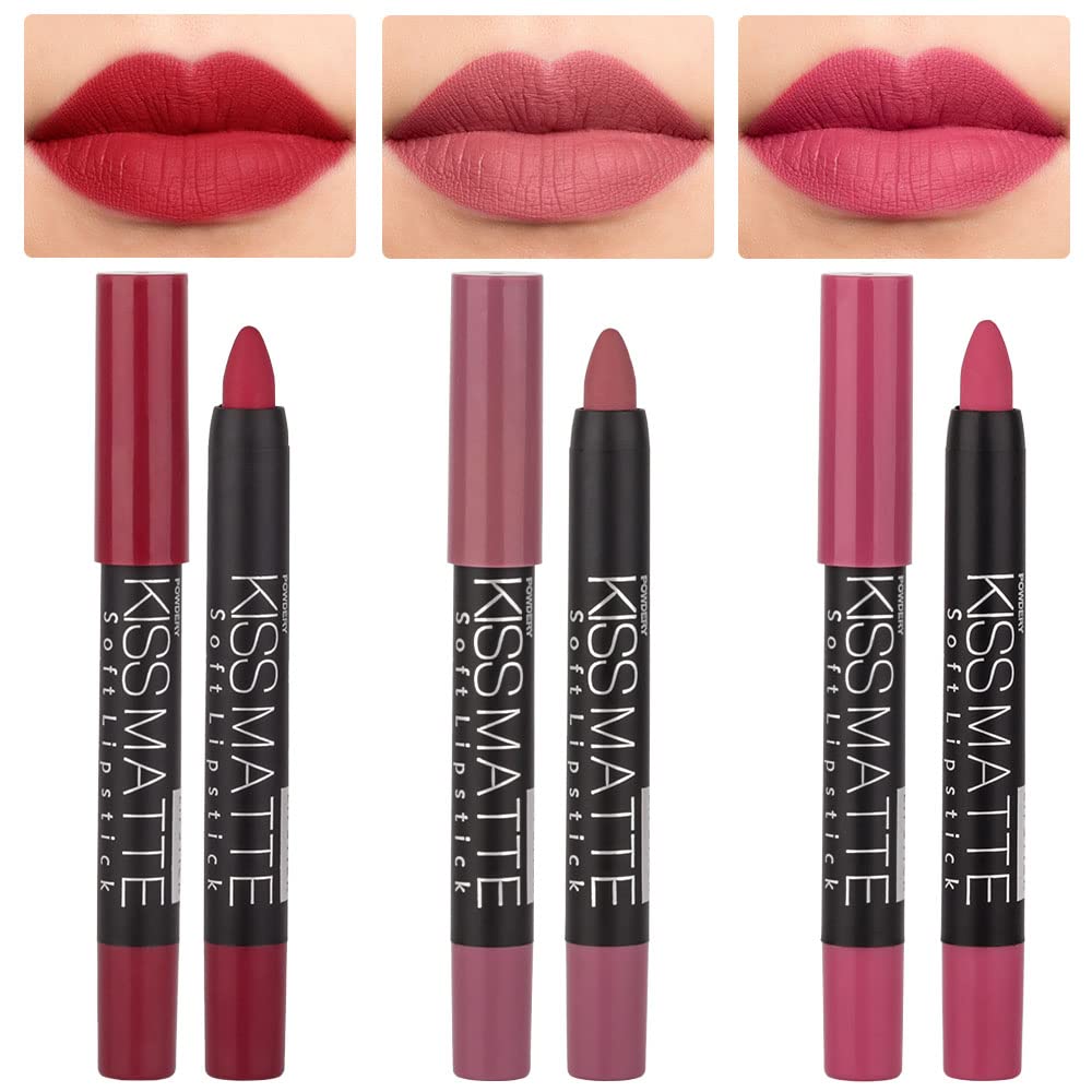 evpct 3Pcs Rub Red Chestnut Mauve Pink Matte Lipstick Lip Crayon Liner ...