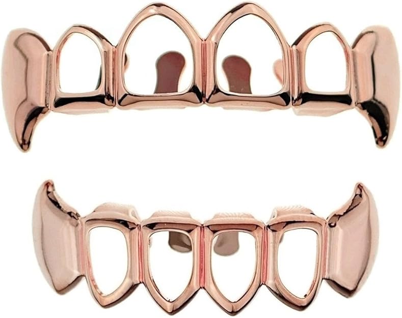 Amazon.com: Fang Grillz Set Four 4 Open Face 14k Rose Gold Plated Top ...