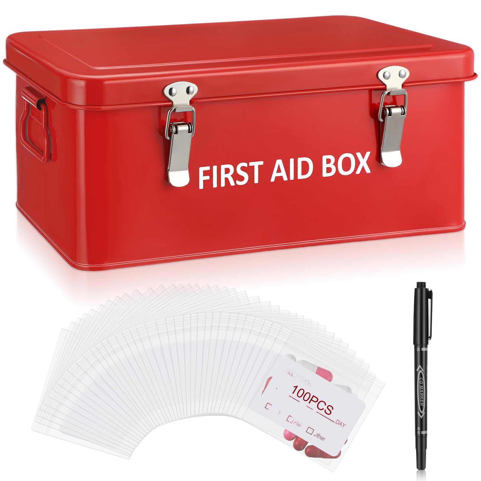 Tandefio First Aid Medicine Box Organizer First Aid Kit Metal Medicine ...