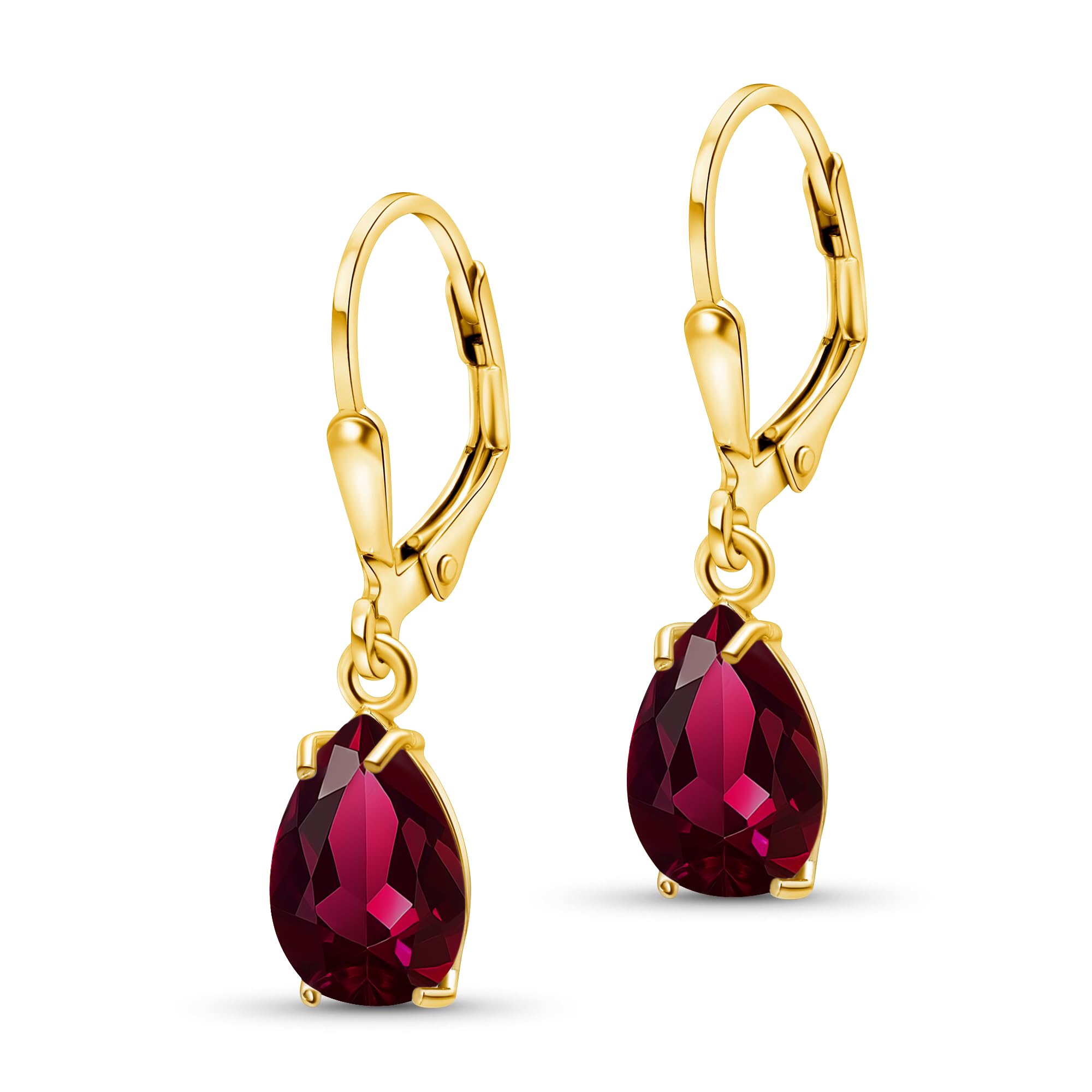 14K Gold Plated Ruby Teardrop Earrings for Women – July Birthstone Jewelry – Dainty Leverback ...