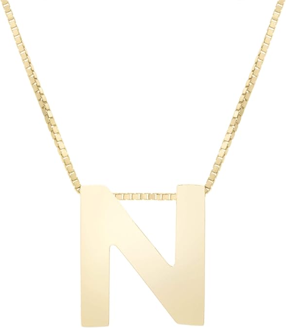 Yellow Gold Initial Letter N Pendant Necklace, 18": Amazon.co.uk: Jewellery