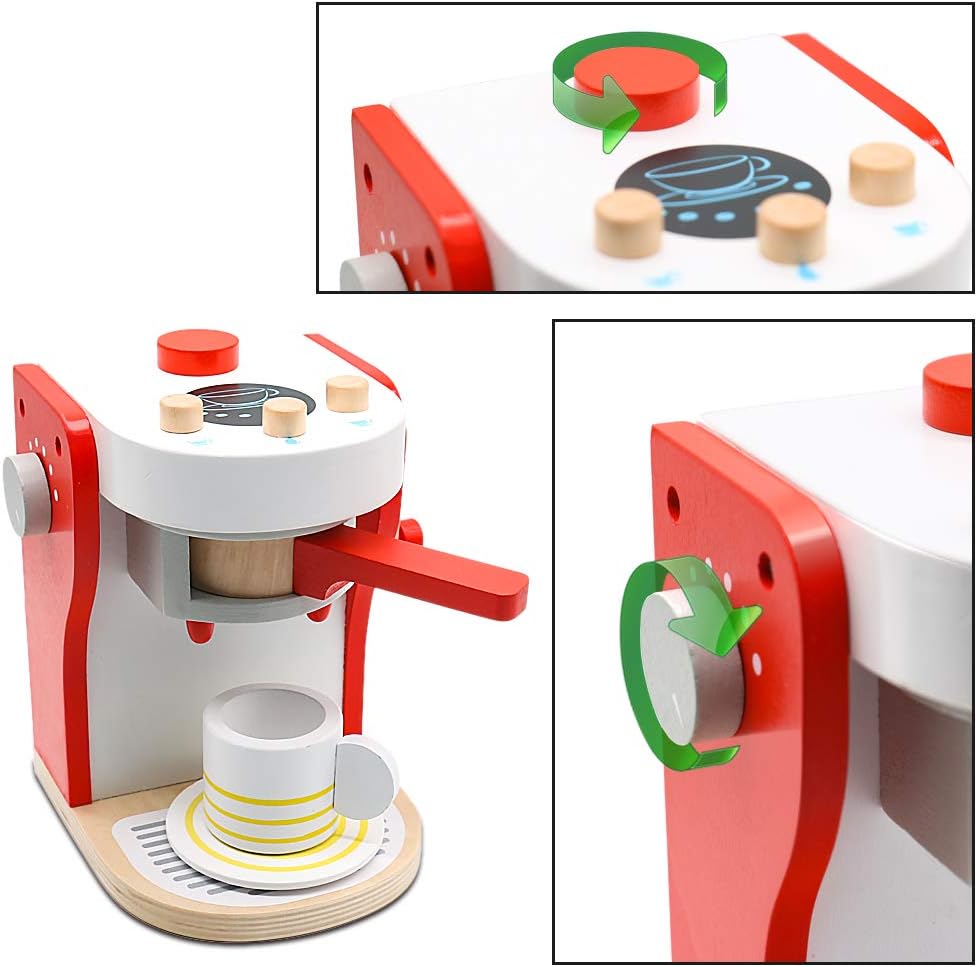 Toy Coffee Machine Wooden Toys- Cafe Role Play Coffee Maker Pretend Toy ...