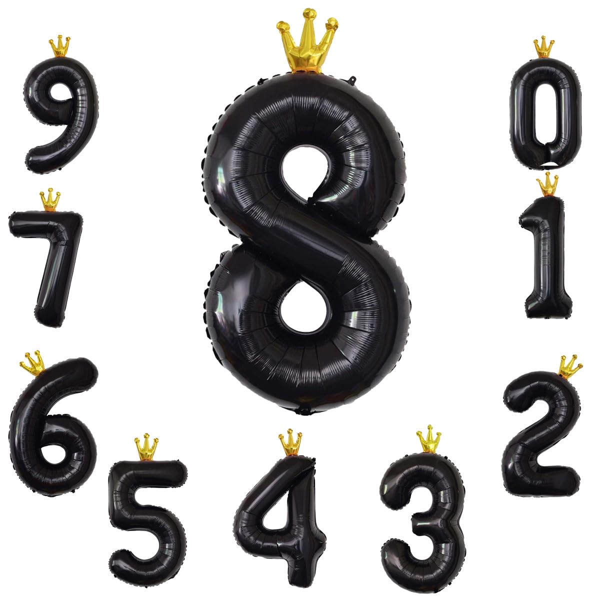 40 Inch Number 8 Crown Black Number Balloon, Black Big Conjoined Foil ...