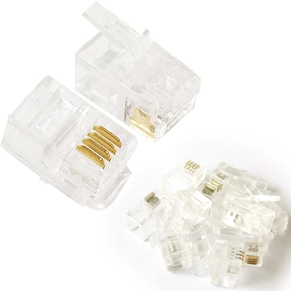 10x RJ9/RJ10/RJ22 Cable Crimp Connector Plugs - 4P4C Contact/Pin end ...