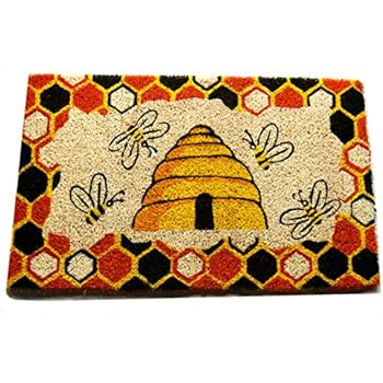 Amazon.com : Door Mats - Beehive Stenciled Coir Doormat - Honey Bee ...