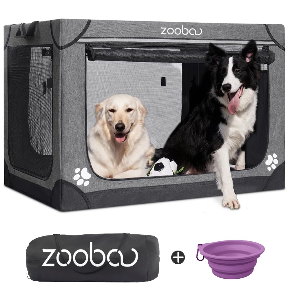 Zooba 42" Portable Soft Dog Crate for Large Dogs - Collapsible Travel ...