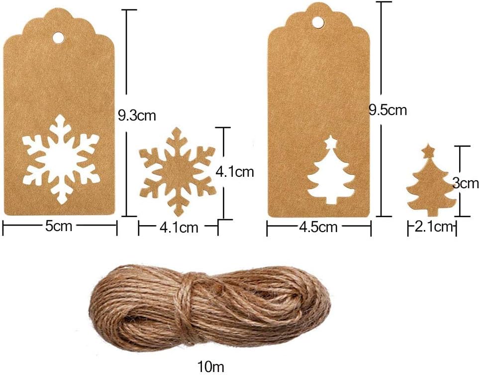 100 Pieces Paper Gift Tags Kraft Hang Labels Christmas Tree Snowflake ...