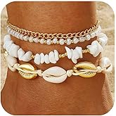 Amazon.com: Qceasiy Bead Ankle Bracelets Set For Women, Adjustable Gold Boho Shell Anklet ...