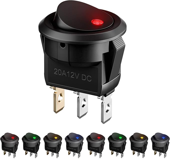 MUSCCCM 8pcs LED Lighted Rocker Switch, DC 12V 20A On/OFF Self Latching ...