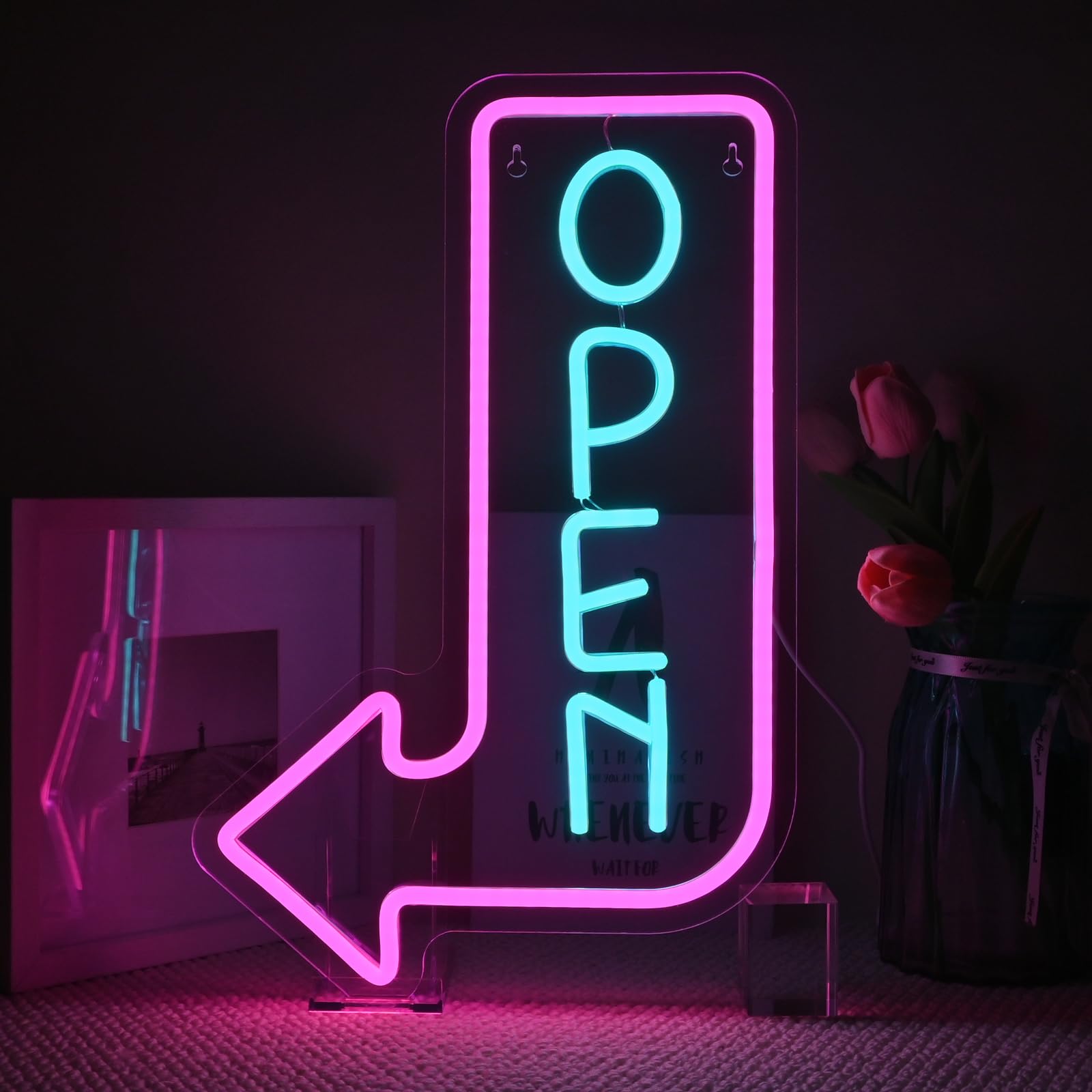 Looklight Open Arrow Neon Sign for Wall Decor Blue Pink LED Light Sign ...