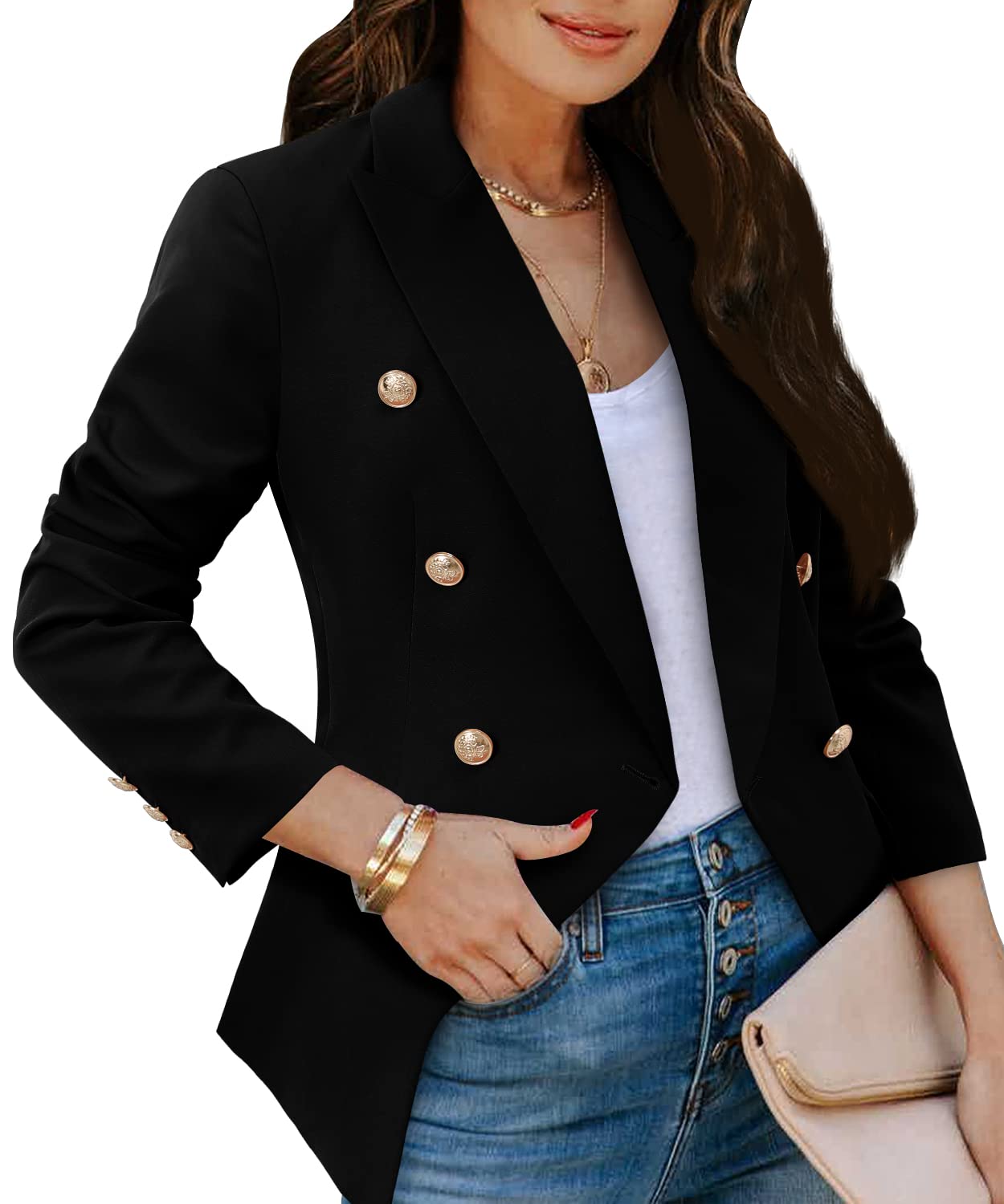 CRAZY GRID Womens Double Breasted Blazer Jackets Open Front Business Casual Suit Jacket Lapel ...