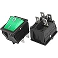 uxcell 5Pcs AC 20A/125V 22A/250V DPST 4 Pin 2 Position I/O Green Light On Off Button Illuminated ...