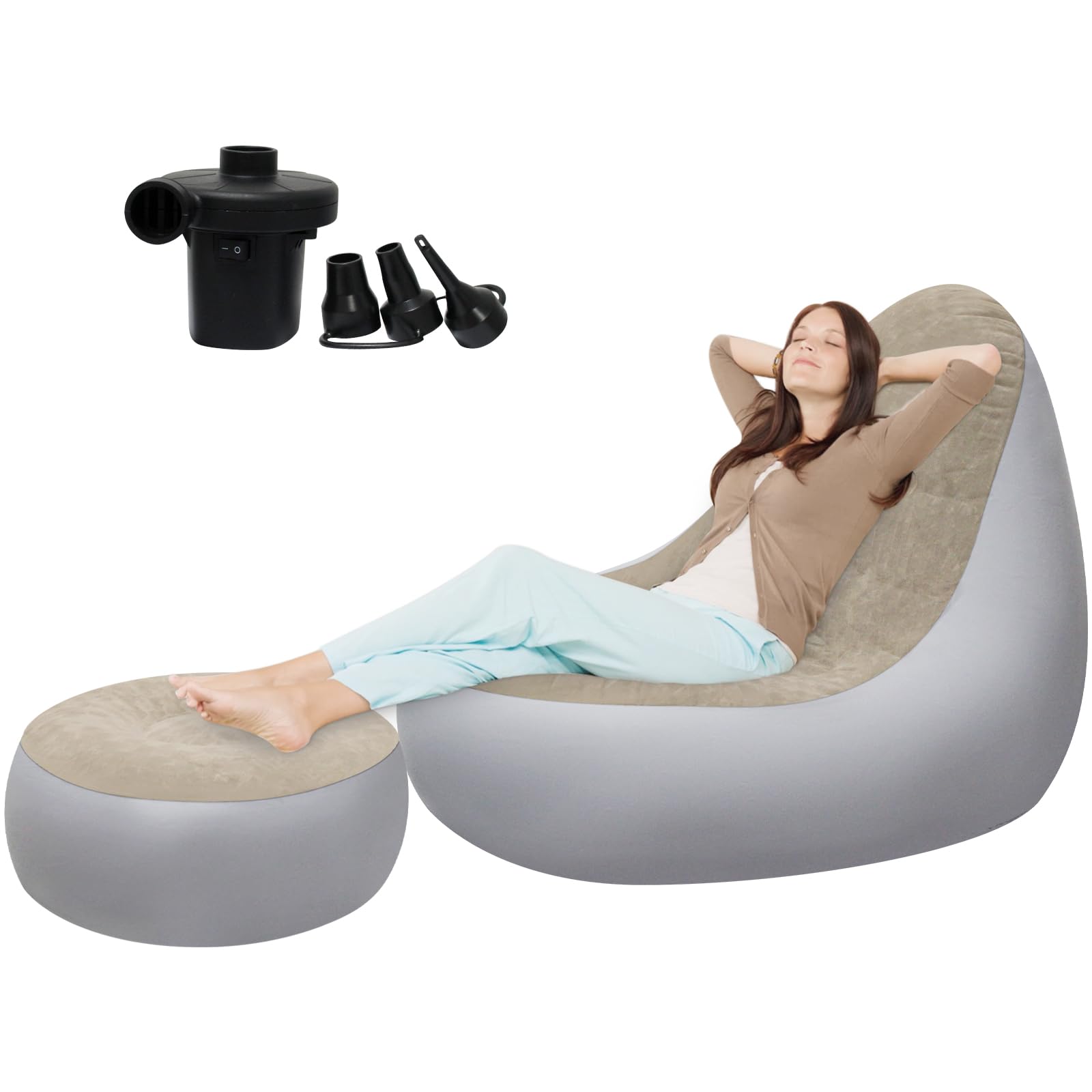EQURROY Inflatable Chair, Portable Fast Inflatable Sofa Chair with Foot ...