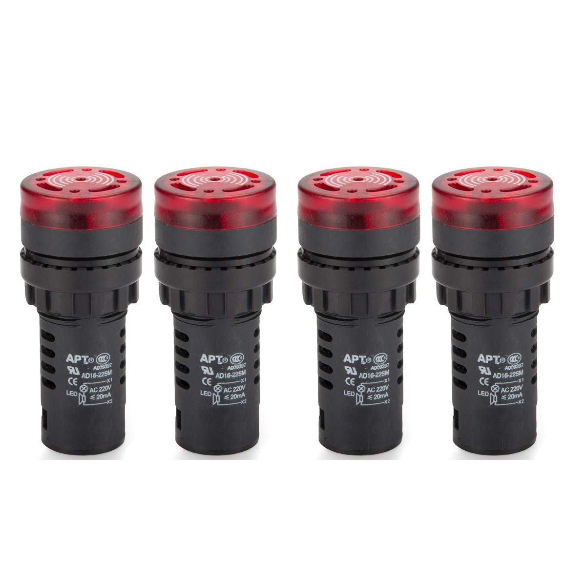 DIYhz 4Pcs AC DC 220V 22mm Red LED Buzzer Alarm Signal Light Flash ...