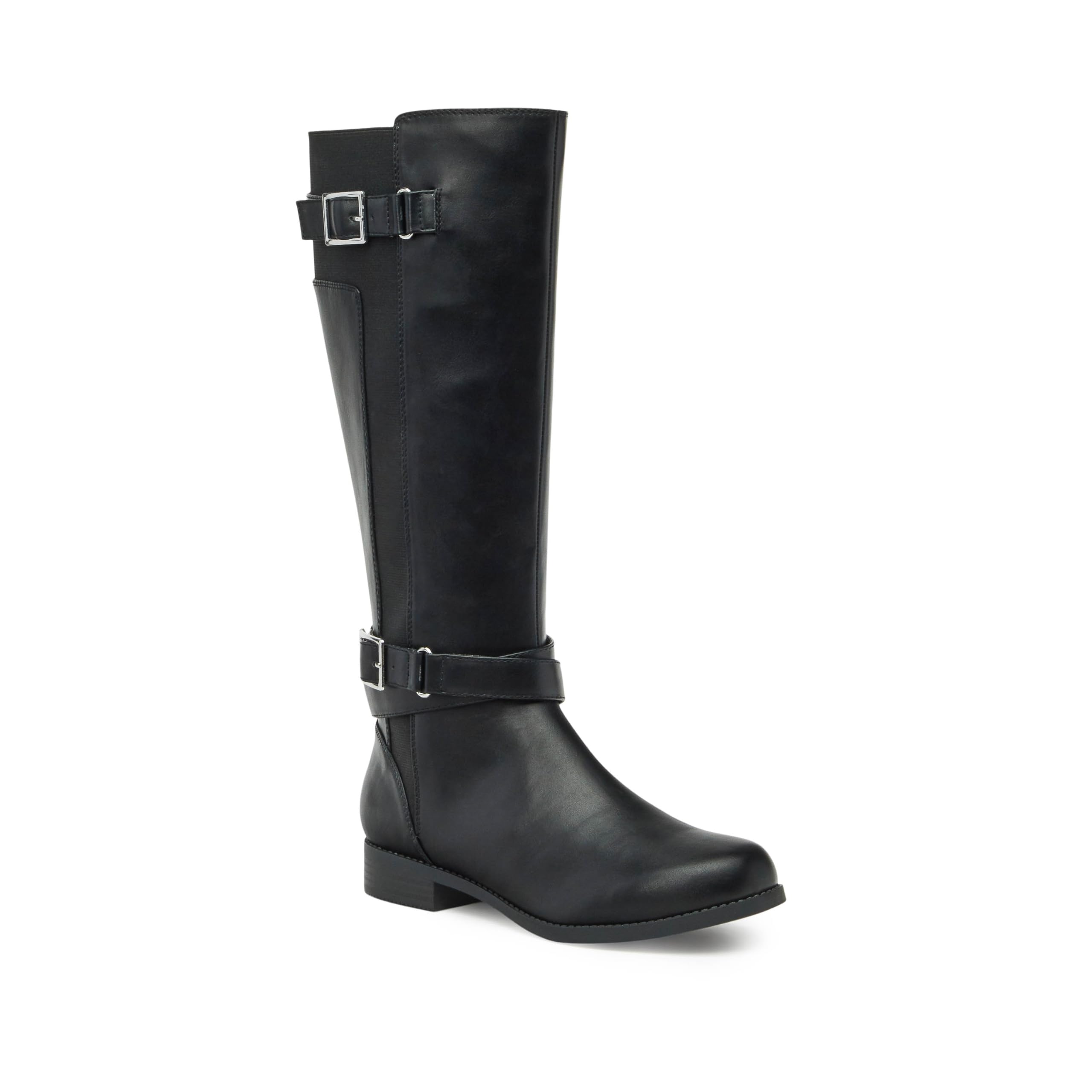 JustFab Knee High Boots Womens Low Block Heels Riding Boots Round Toe ...