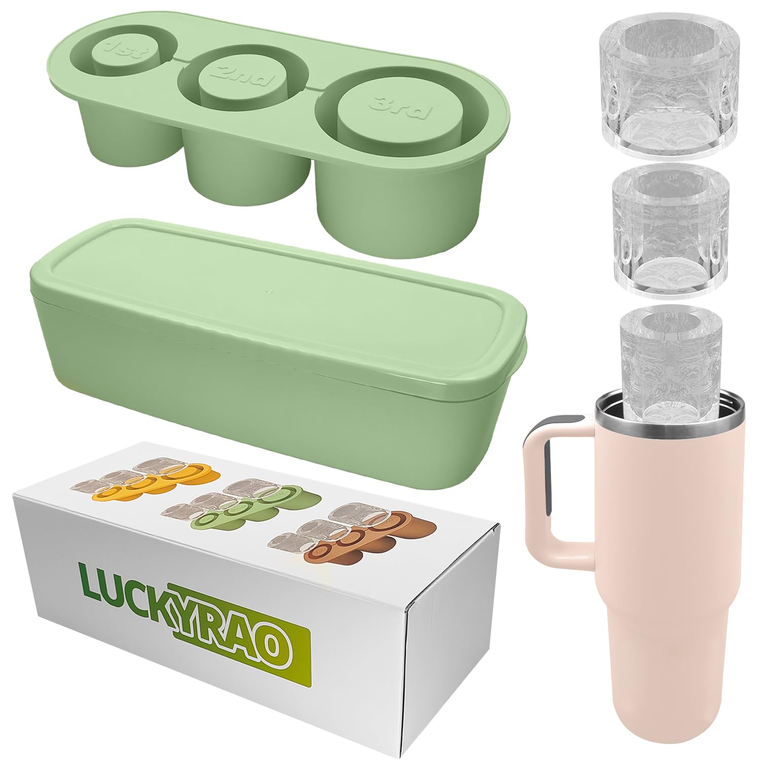 Luckyrao Ice Cube Tray Molds for Stanley, Silicone Ice Cube Maker With ...