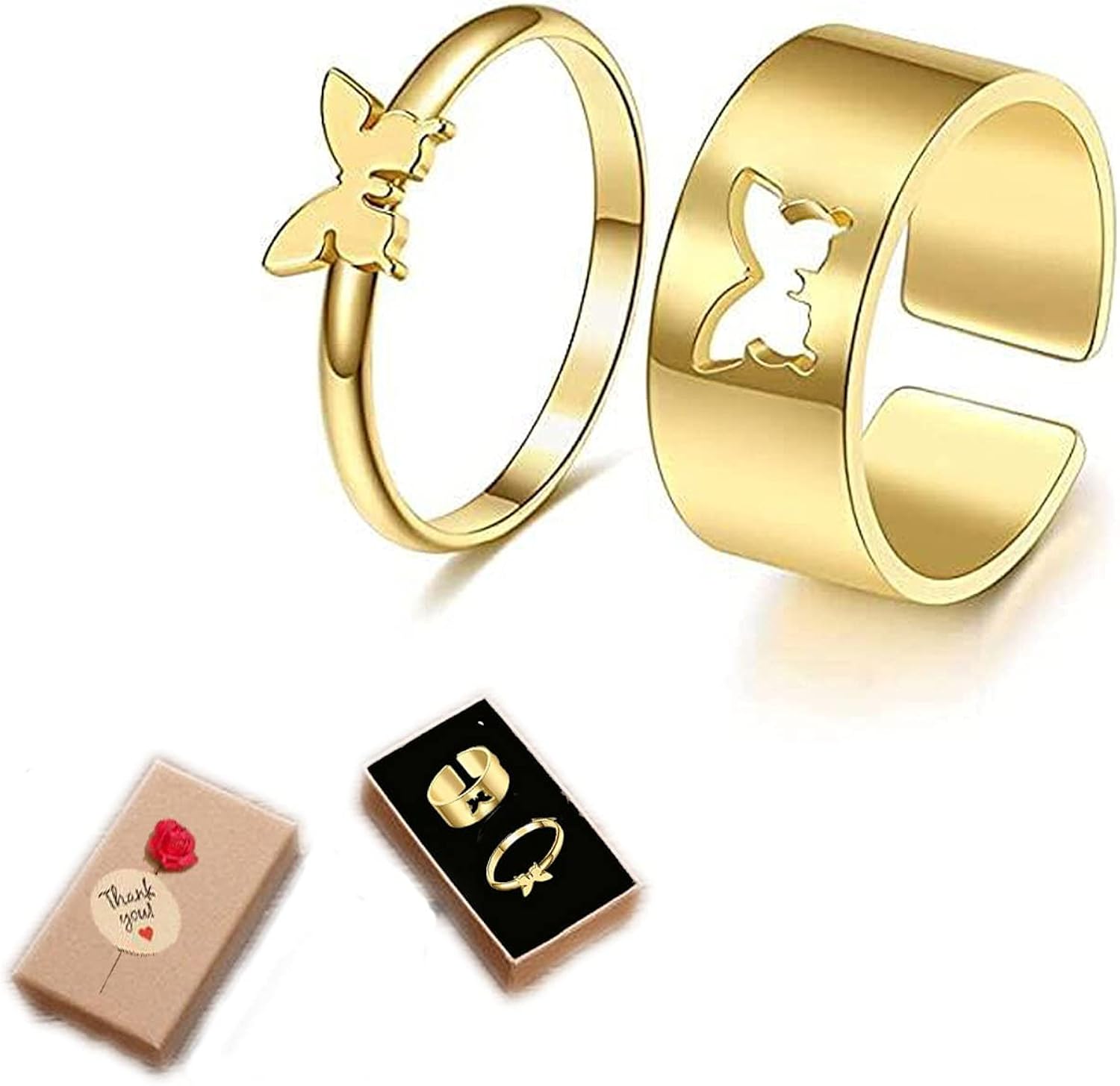 1 Pair Butterfly Ring For Women Men, Matching Butterfly Rings for ...