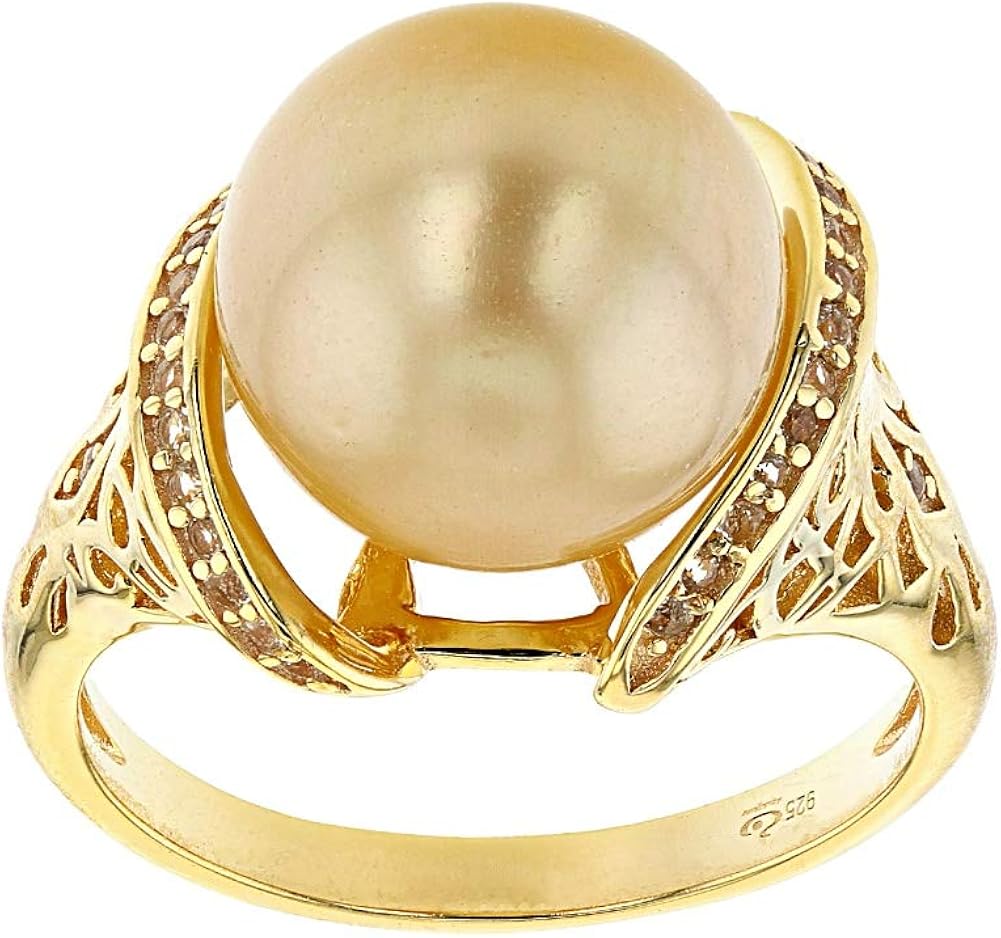 Amazon.com: JTV 11mm Cultured Golden South Sea Pearl 0.15ctw White ...