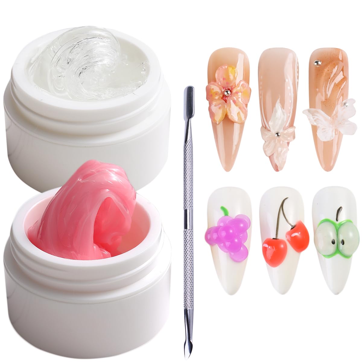 Solid Nail Builder Gel, 2Pcs Nail Gel for Extension, Clear Pink Builder ...