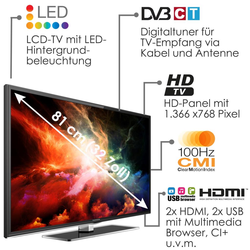 Thomson 32HZ5233 81 cm (32 Zoll) Fernseher (HD-Ready, Twin Tuner ...