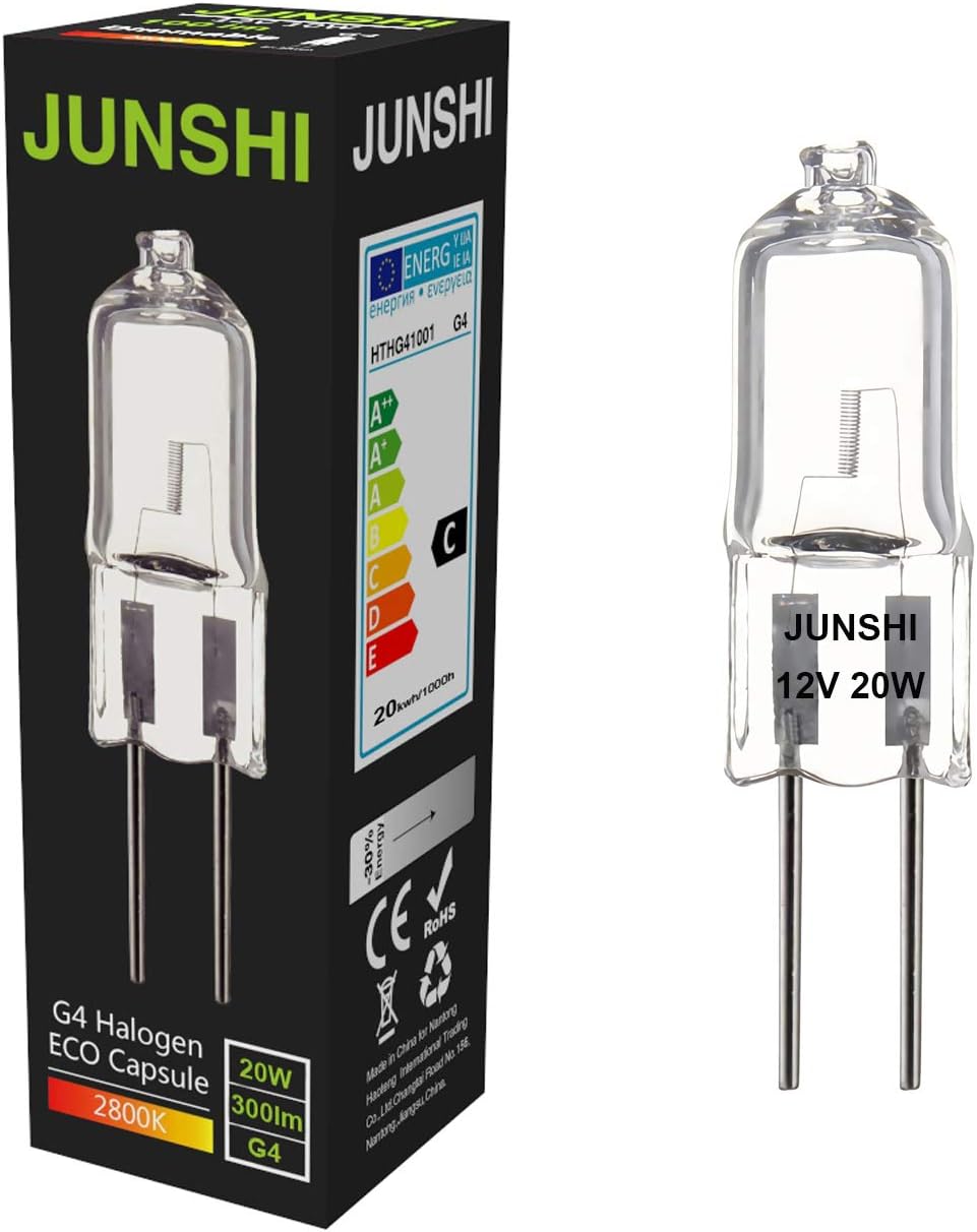 JUNSHI 10 x G4 12V 20W Halogen Light Bulbs Clear Capsule – BigaMart