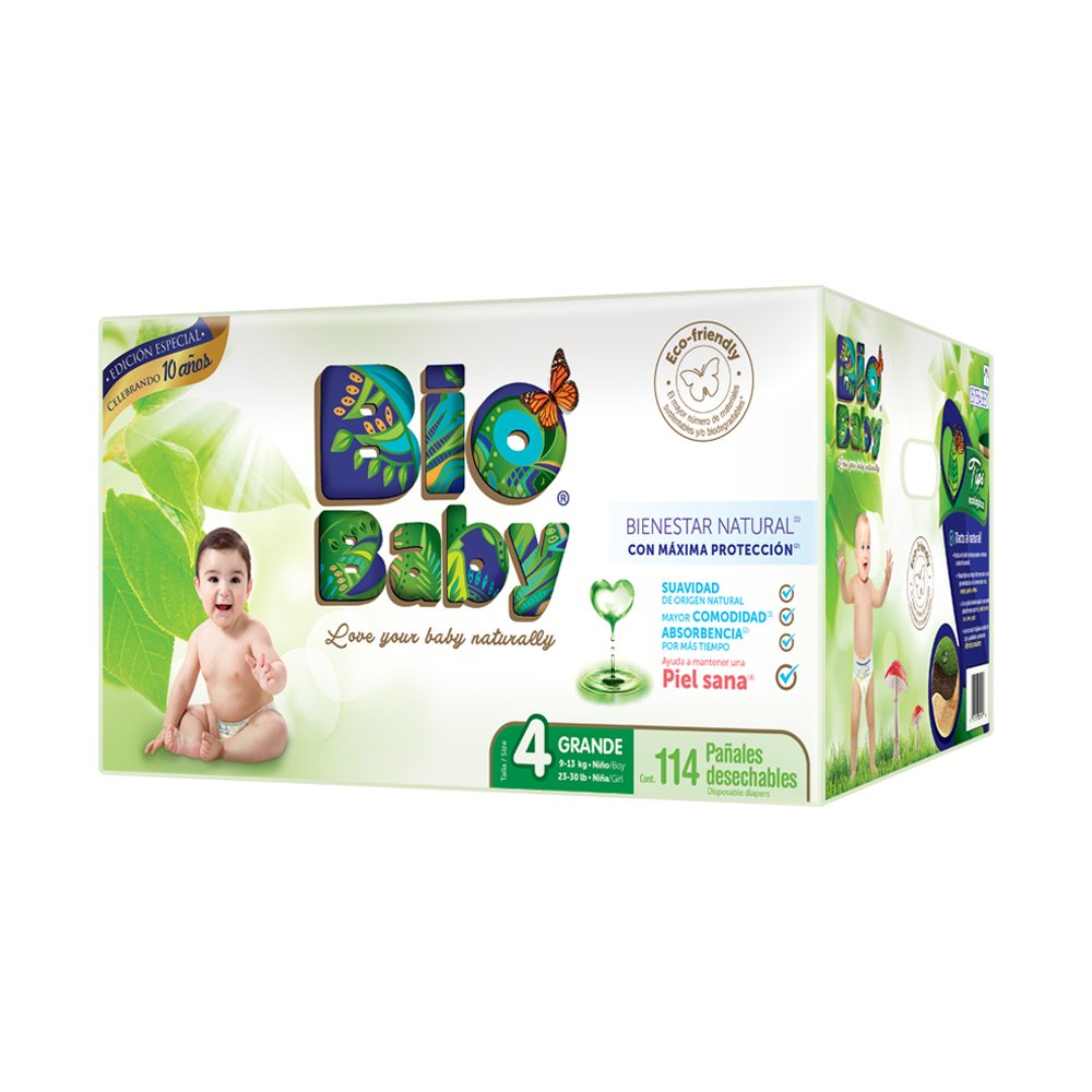Bio Baby, Unisex, Talla Grande, 114 Pañales (La imagen del empaque ...