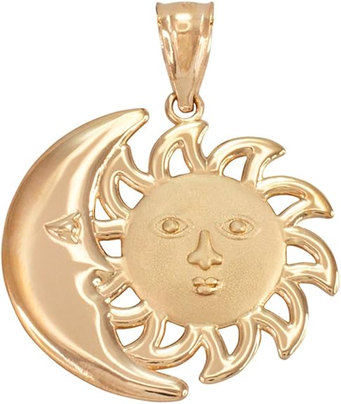 Amazon.com: 14k Gold Moon and Sun Face Celestial Charm Pendant: Jewelry