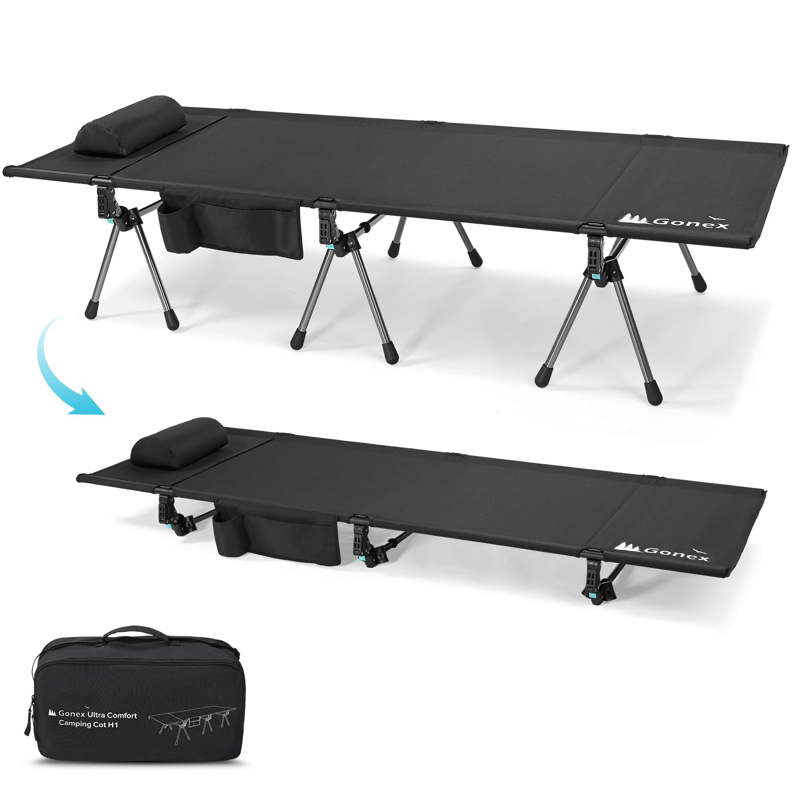 Gonex Camping Cot with Leg Extenders 2 in 1 Portable Ultralight Folding ...