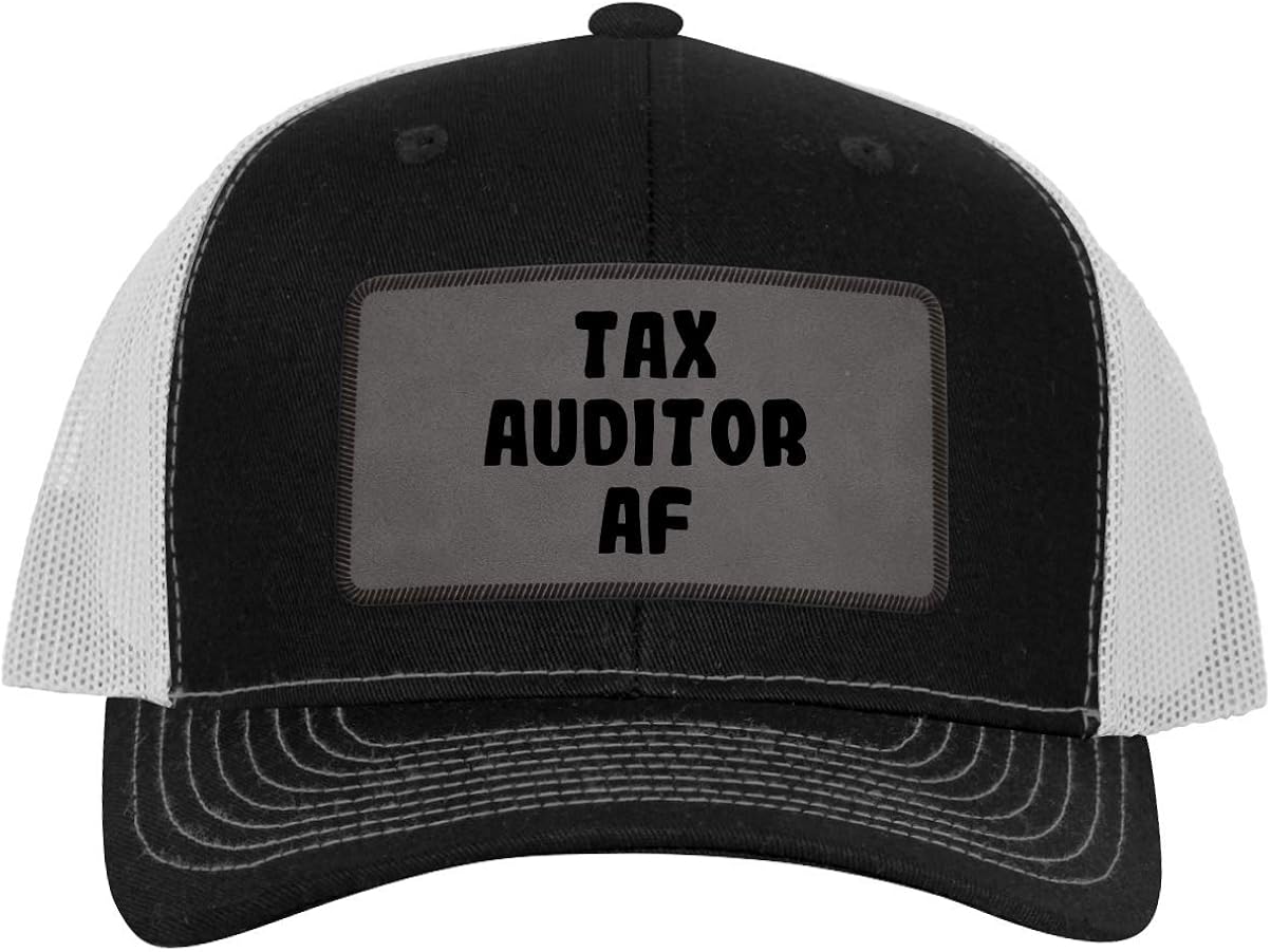 Tax Auditor AF - Leather Grey Patch Engraved Trucker Hat, Black-White ...