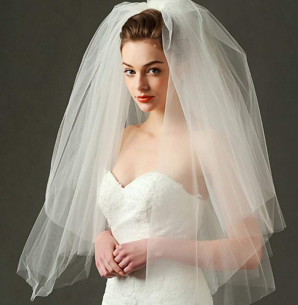 Bobi bridal White Veil for Wedding Bridal Veil Puffy with Comb Bridal ...