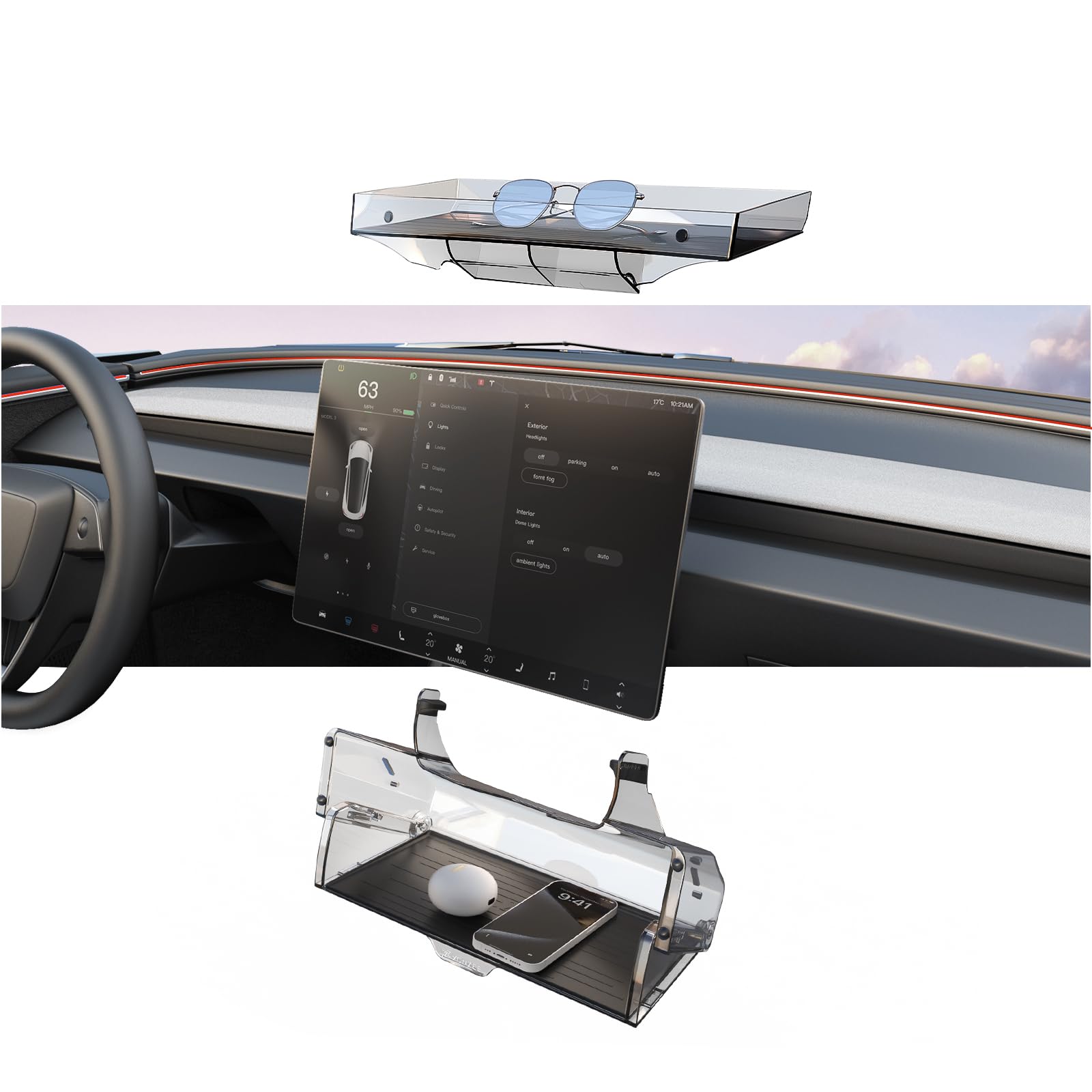 YONZEE Open and Close Under Screen Storage for Tesla 2024 Model 3 ...