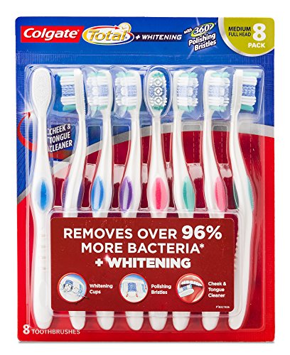 Colgate 360 Degree Adult Full Head, Medium-softness Toothbrush, 8 ...