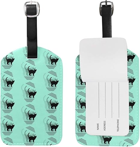 Amazon.com | Travel Cat Kitty Pet Leather Luggage Tags with Black Strap ...