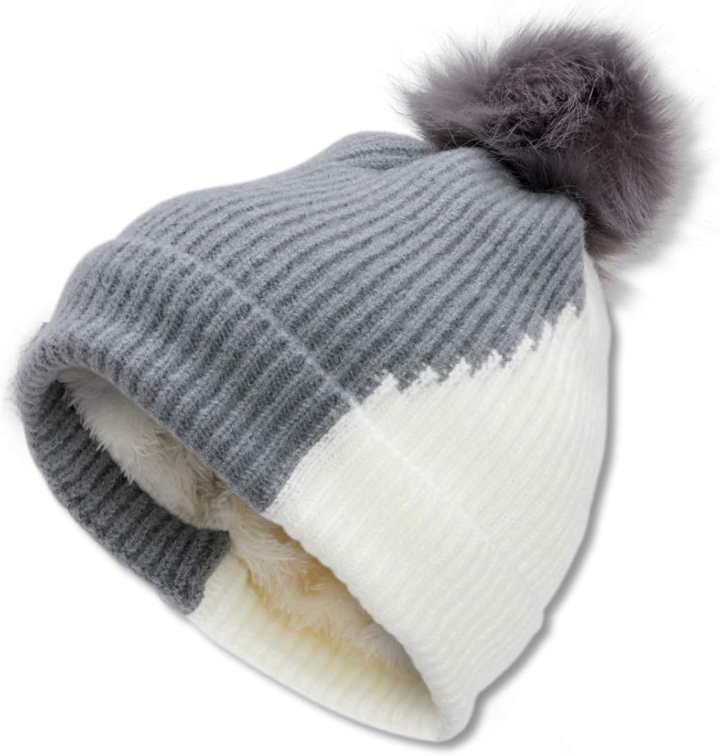 KINGMATE Gorro de invierno para mujer, gorro de invierno con pompón ...