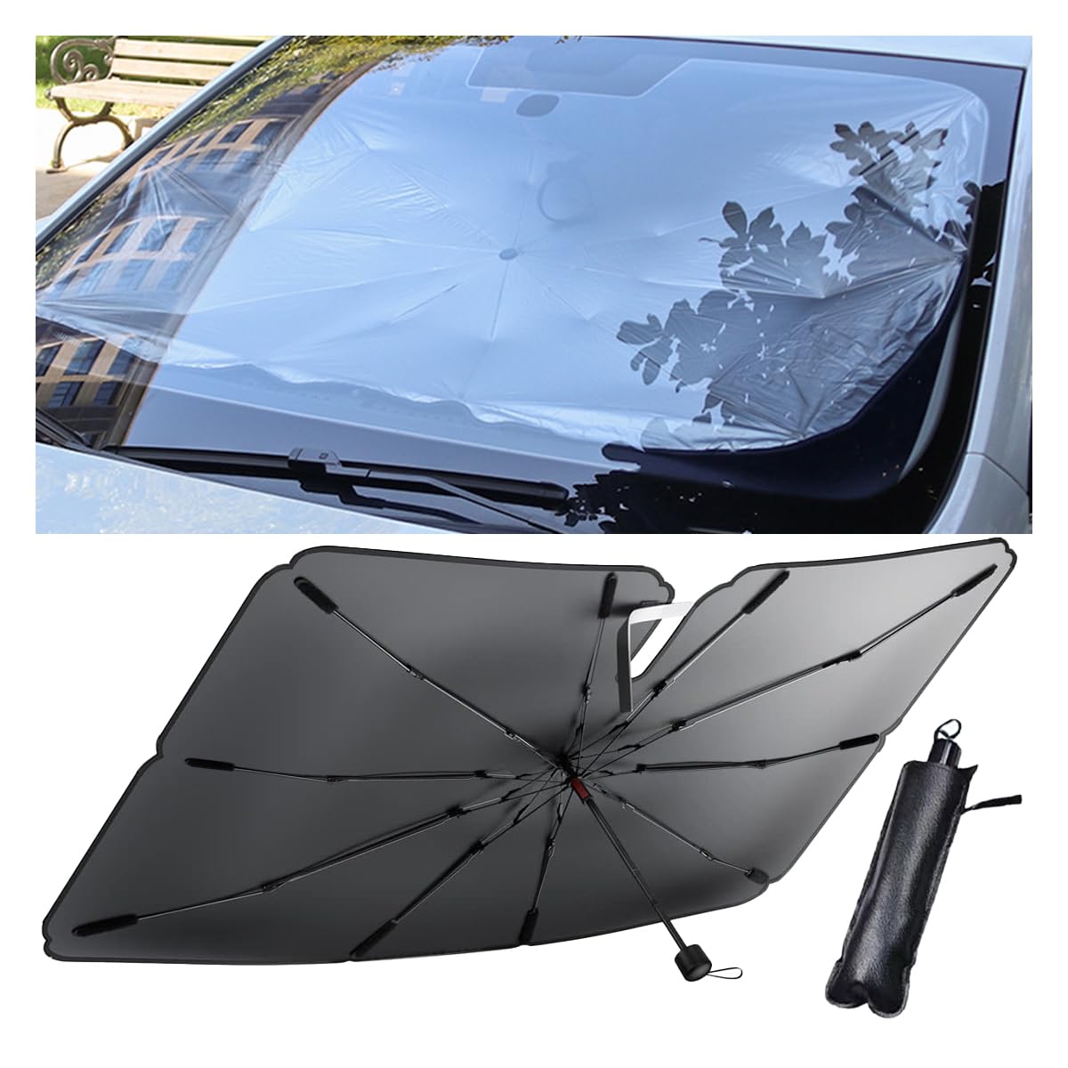 Car Umbrella Sun Shade for Windshield, 57"x30" Foldable Automobile ...