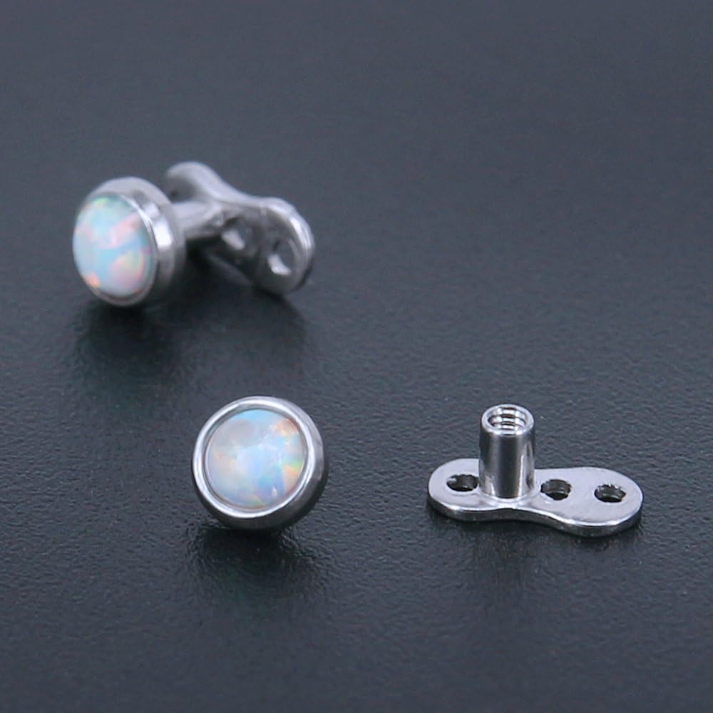 2pcs 14g Opal Dermal Anchor Tops and Base Surgical Steel Internally Threaded Microdermals Body ...