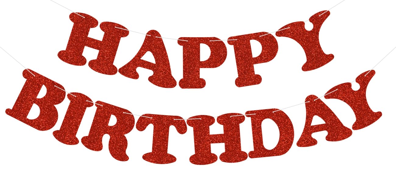 Red Happy Birthday Banner - NO DIY -Red Glitter Birthday Party Banner ...