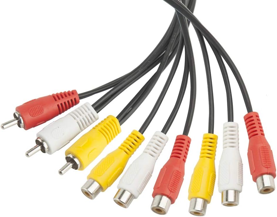 TENINYU 3 RCA Cable Splitter, 3 RCA Male to 6 RCA Female Plug AV ...