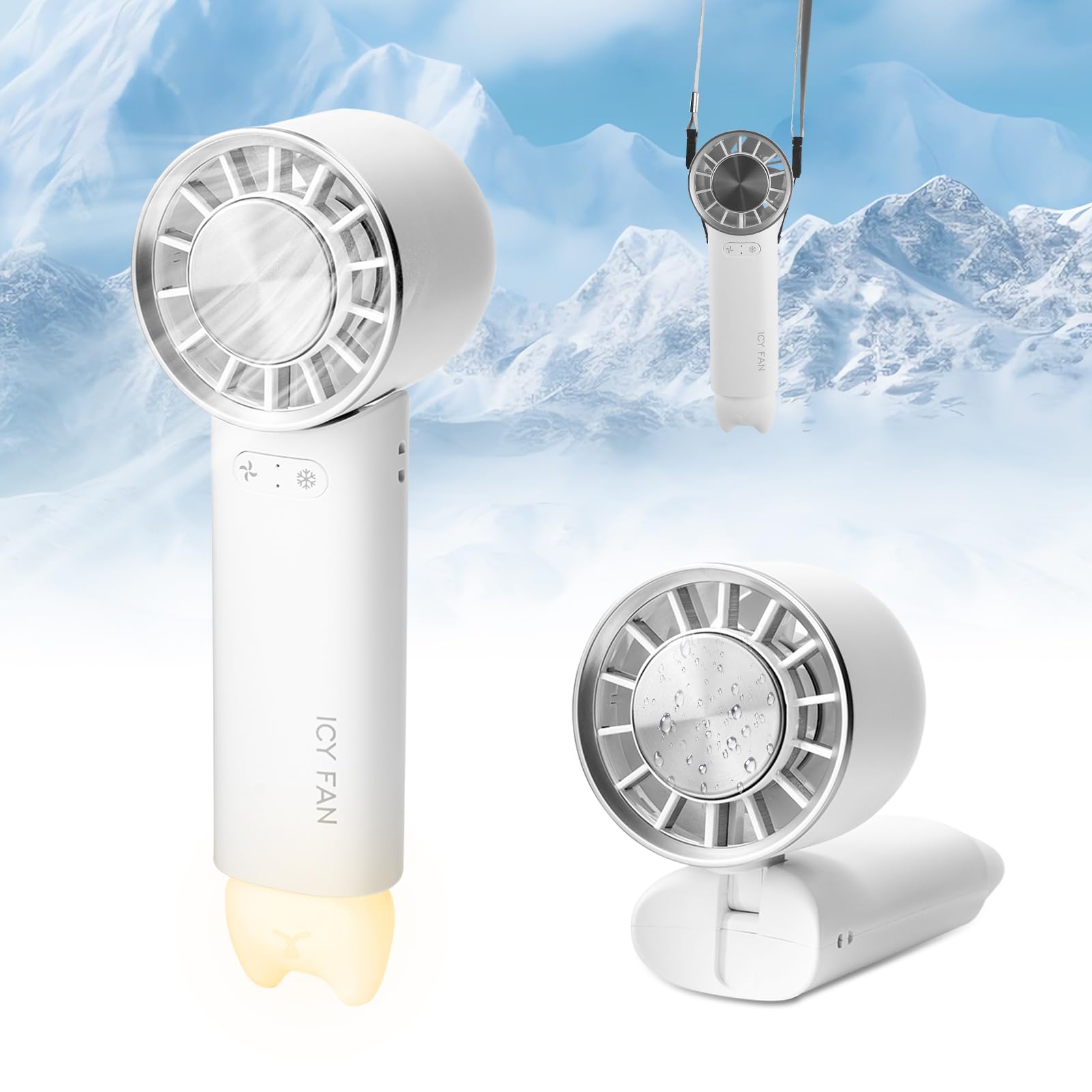 FASHFACE Portable Handheld Mini Cooling Fan with LED Light 3 IN 1, Ice ...