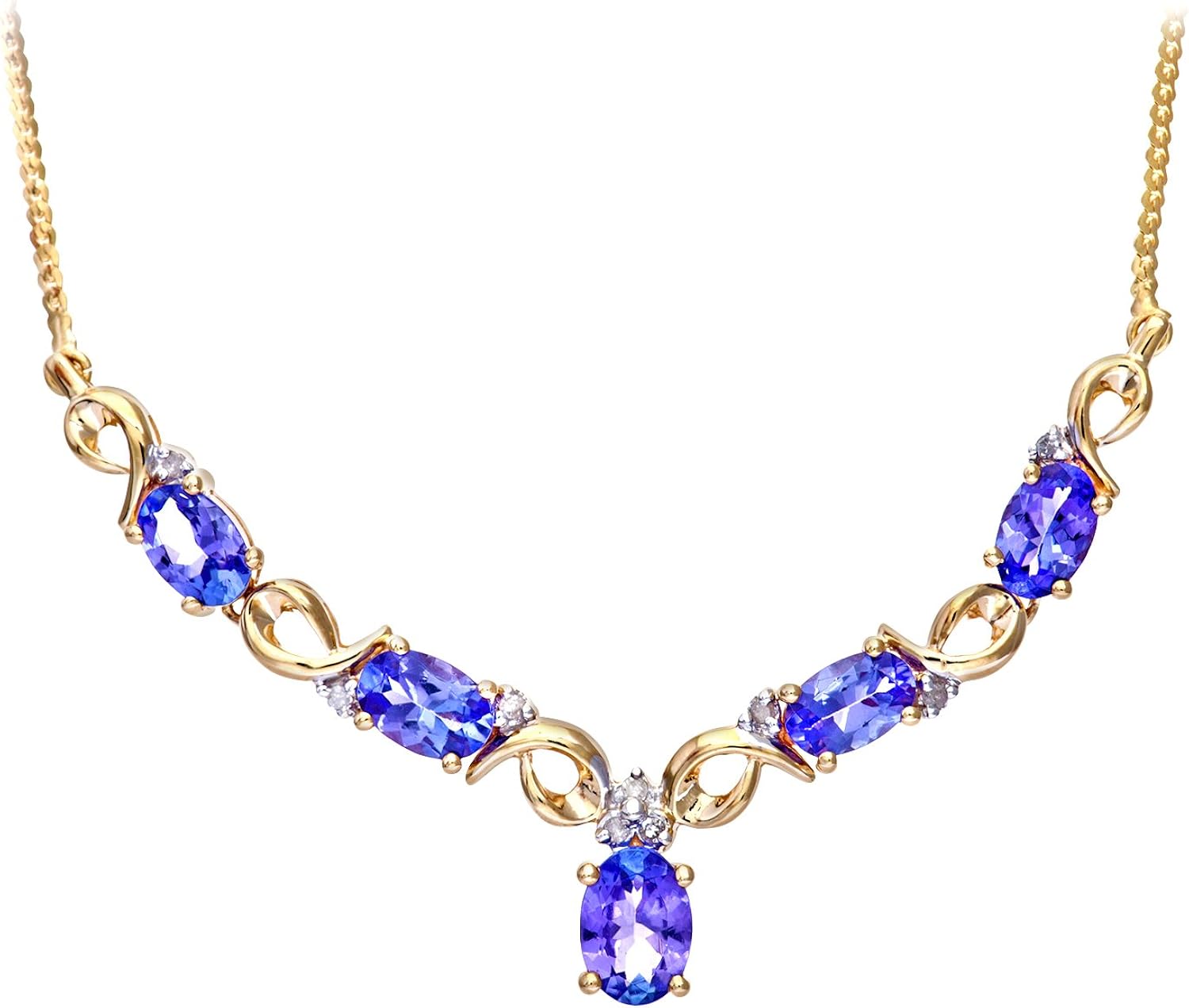 Naava Women's 9 ct Yellow Gold Tanzanite Classic Necklace with Diamond ...