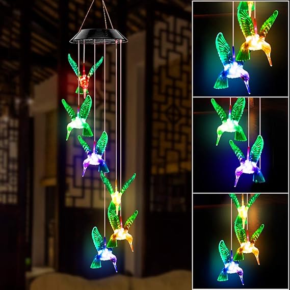Solar Hummingbird Wind Chime Outdoor Indoor, Color Changing Led Solar ...