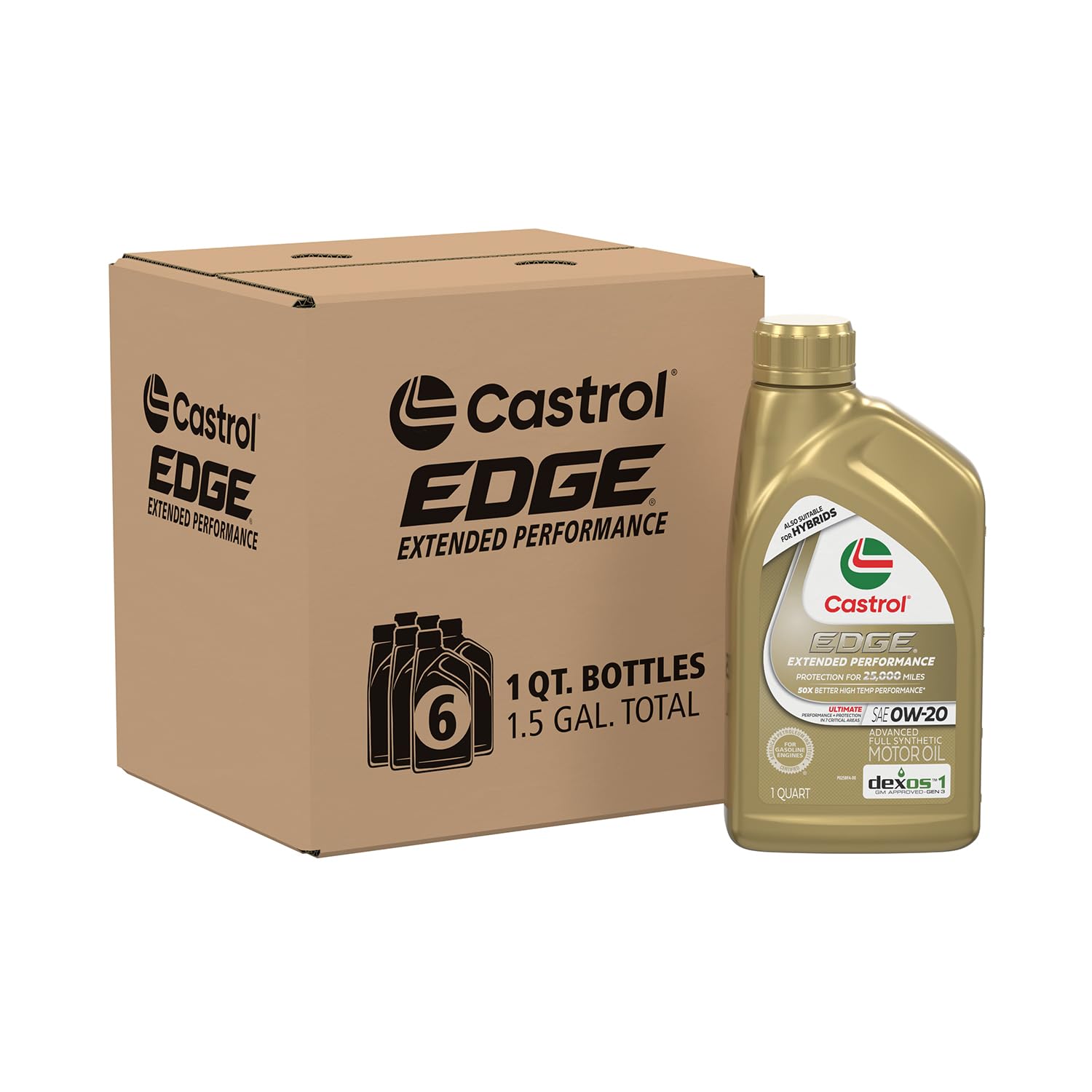 Castrol Edge Extended Performance 0W-20 Motor Oil 1 Quart, Pack of 6 ...