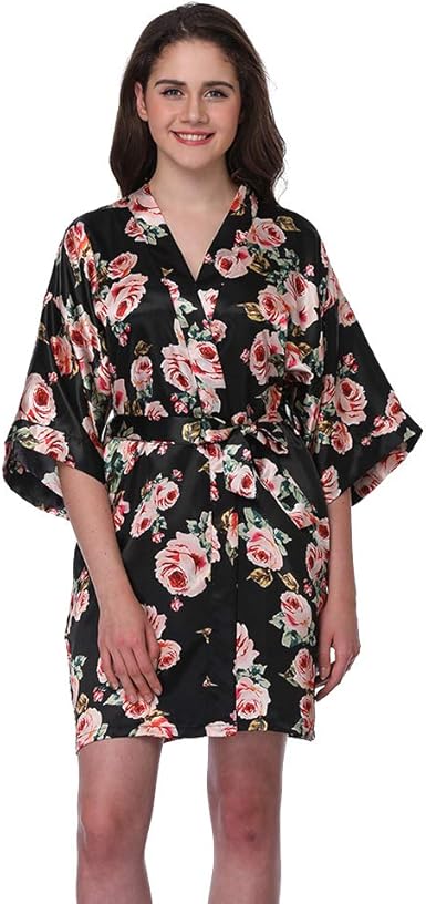 Women's Robe Short Robes Lightweight Imitation Silk Sleepwear V-Neck ...