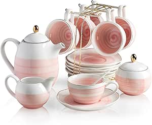 Amazon.com | SWEEJAR Porcelain Tea Sets, 8 oz Cups & Saucer Adults Tea ...