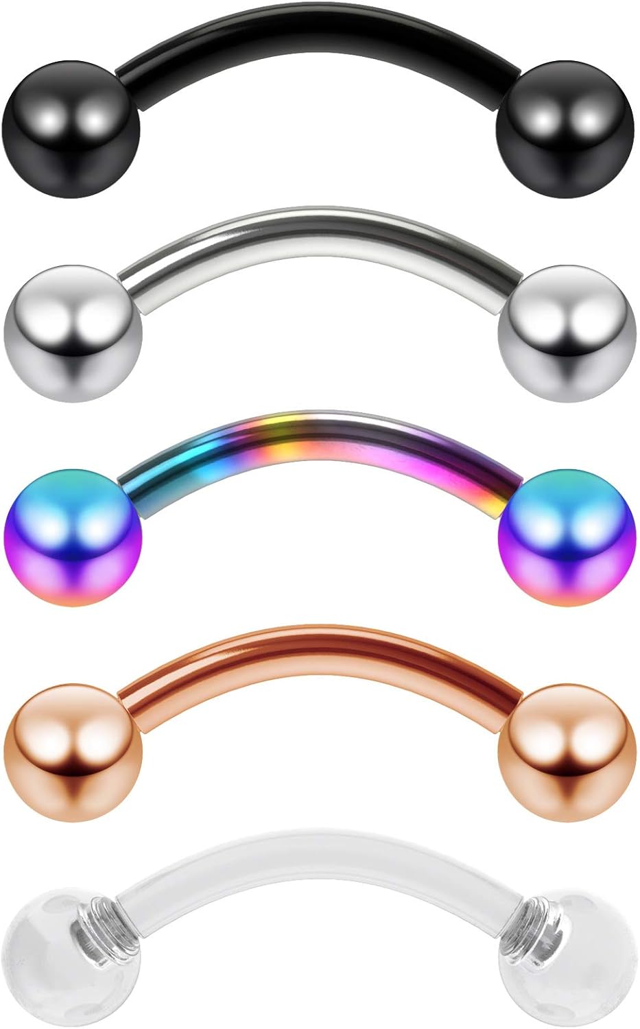 5pc 16g 5/16 Curved Barbell Earring Vertical Labret Jewelry Rainbow ...